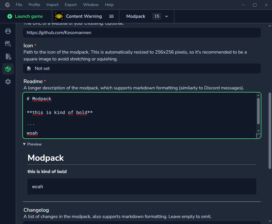 Gale mod creator screenshot